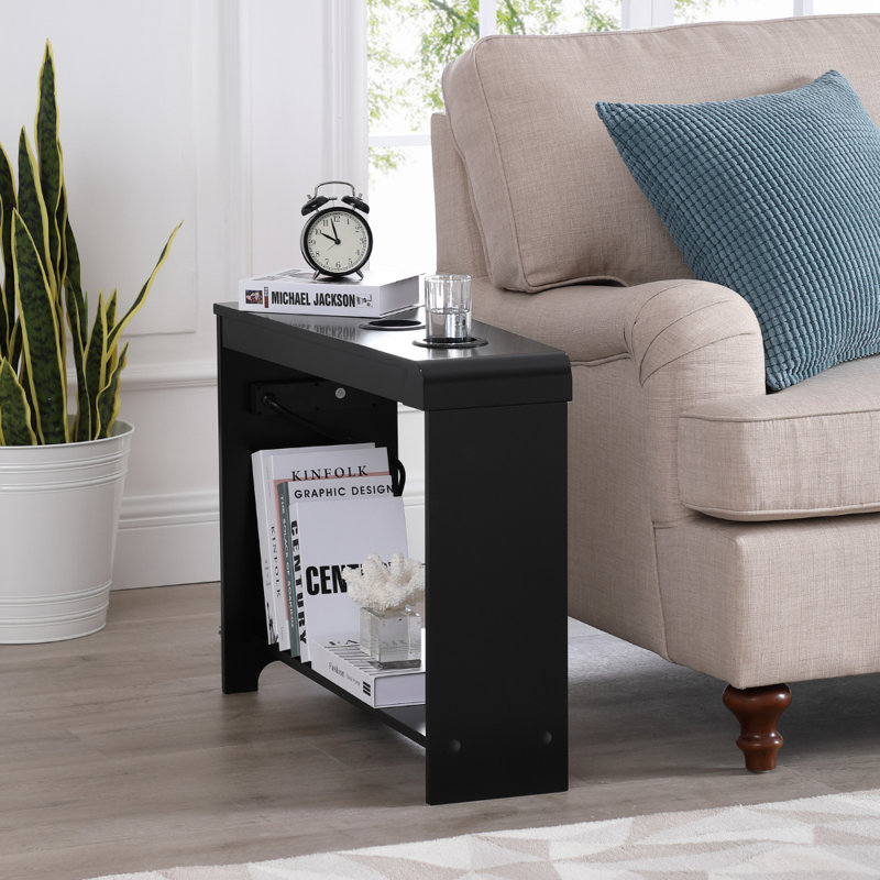 Narrow end table with charging station store